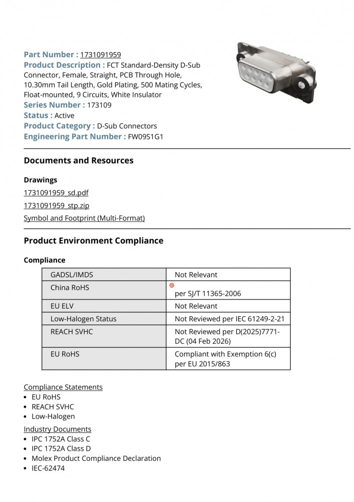 MOLEX 1731091959 technical document preview, page 1