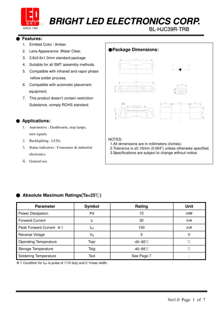 BL-HJC39R-TRB datasheet page 1