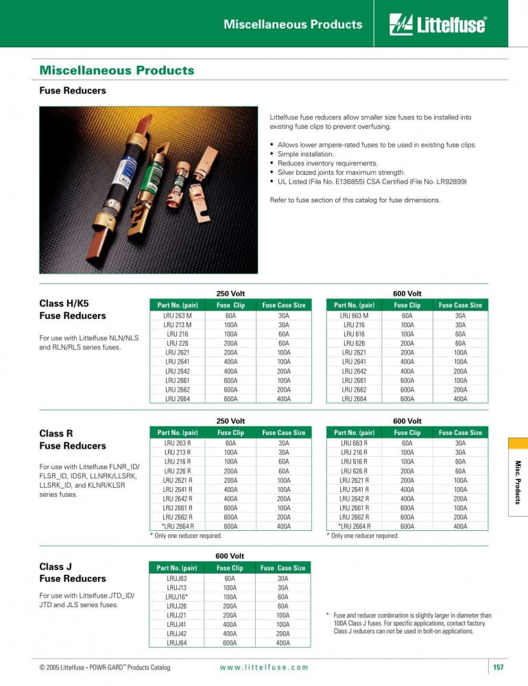 Littelfuse fuse reducer catalog page