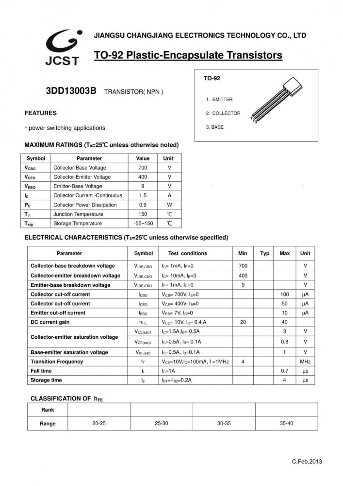3DD13003B datasheet page 1