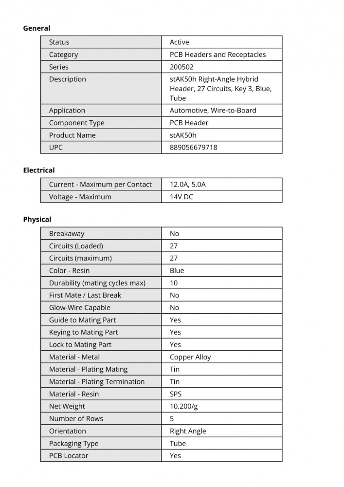 Technical document page 2 for MOLEX 2005020273