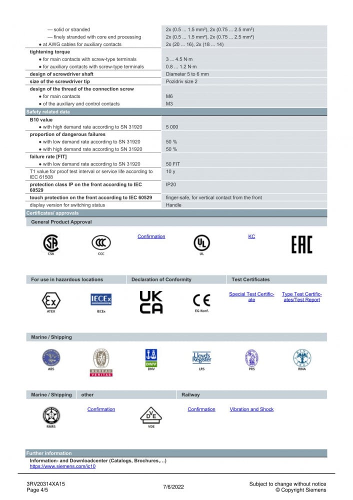 3RV20314XA15 datasheet page 4