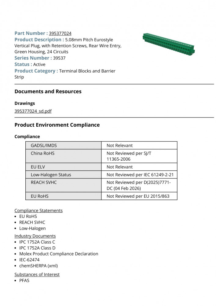 MOLEX 395377024 technical document, page 1