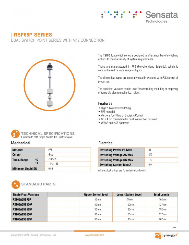 Sensata RSF66P Series technical document page 1