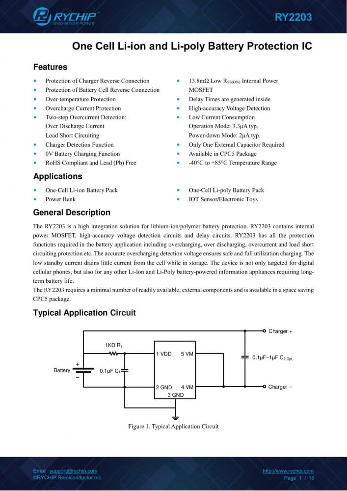 RY2203 datasheet page 1