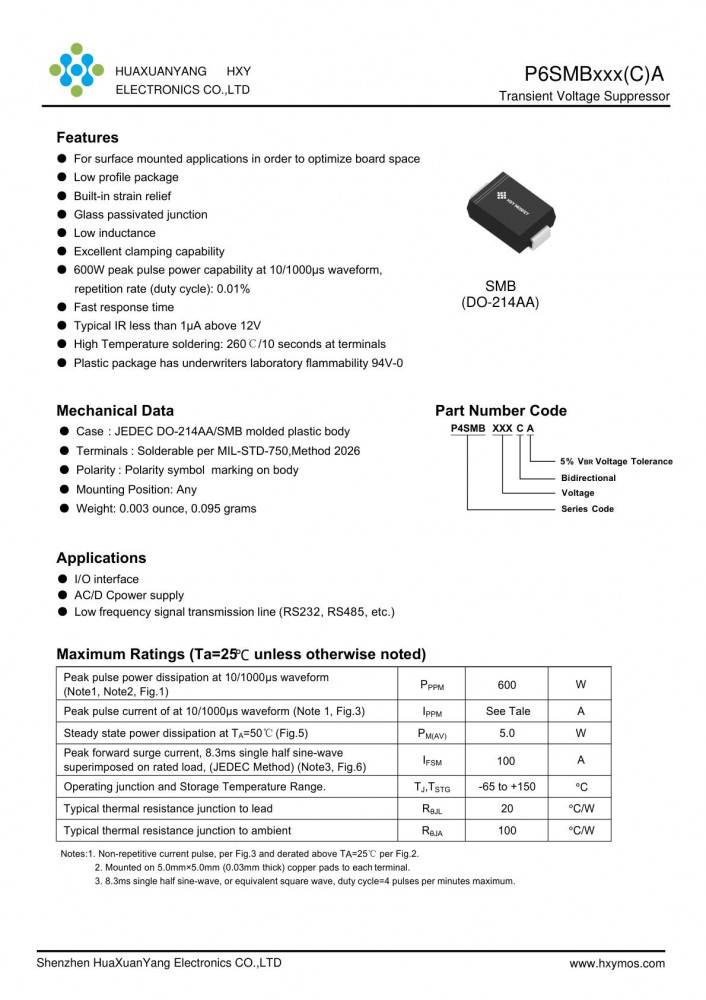 P6SMB6.8CA datasheet page 1