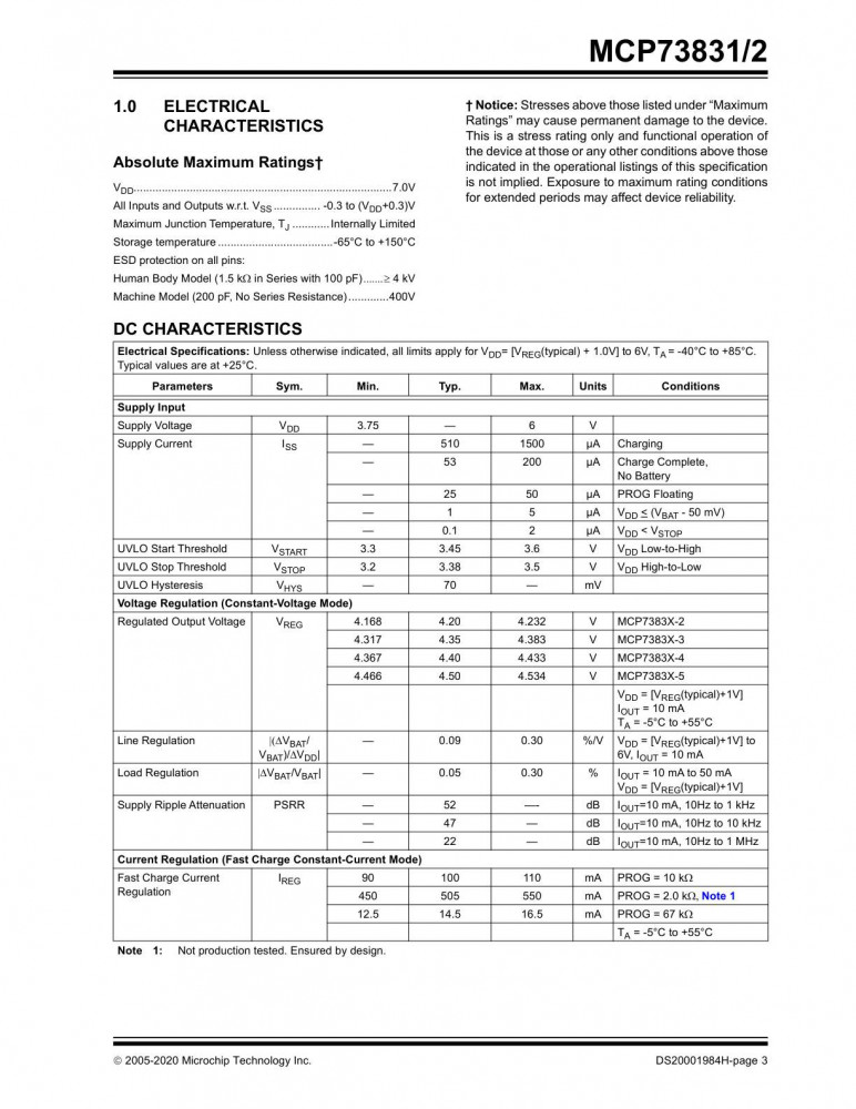 MCP73831T-2DCI/MC datasheet page 3