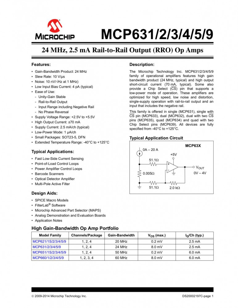 MCP631 datasheet preview, page 1