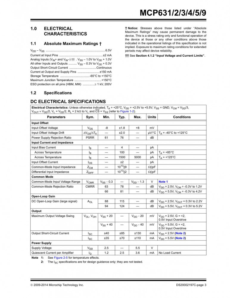 MCP631 datasheet preview, page 3