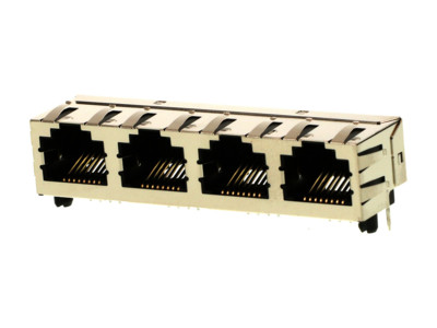 Modular Jack, Right-Angle, Low Profile, Inverted, 6/6, 4 Ports