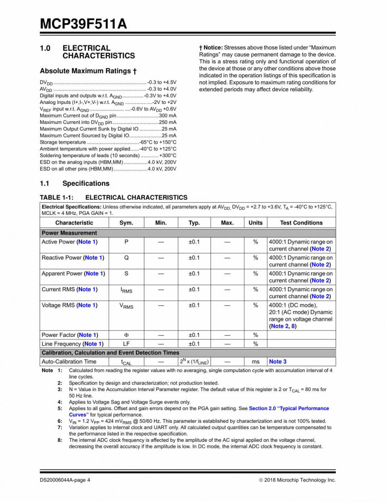 MCP39F511A document page 4