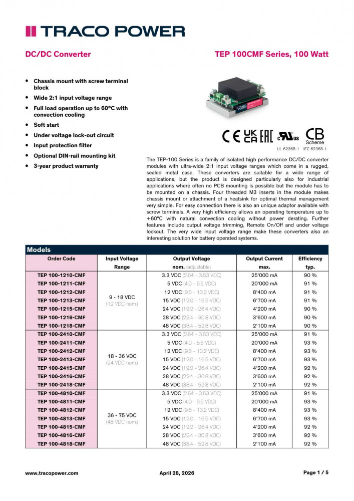 TEP 100CMF datasheet page 1