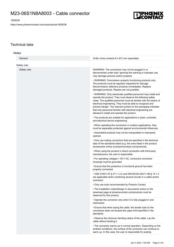 Phoenix Contact 1629238 technical document page 2