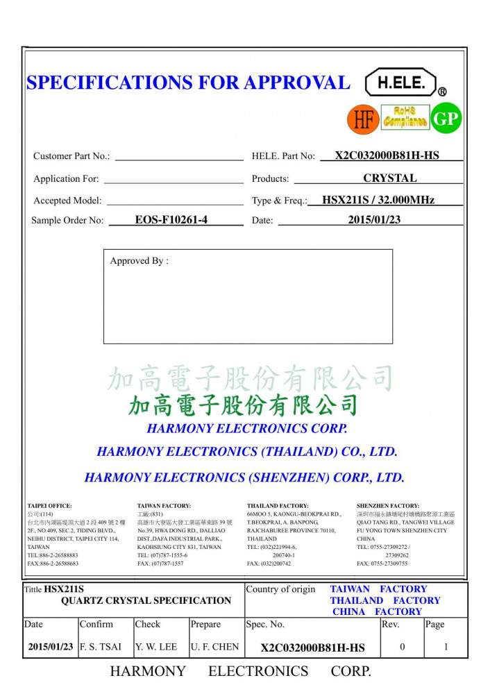 X2C032000B81H-HS specification page 1