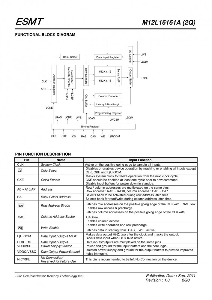M12L16161A datasheet page 2