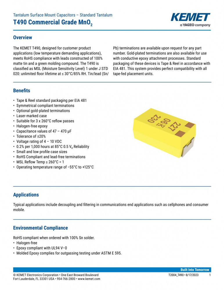 KEMET T490 datasheet page 1