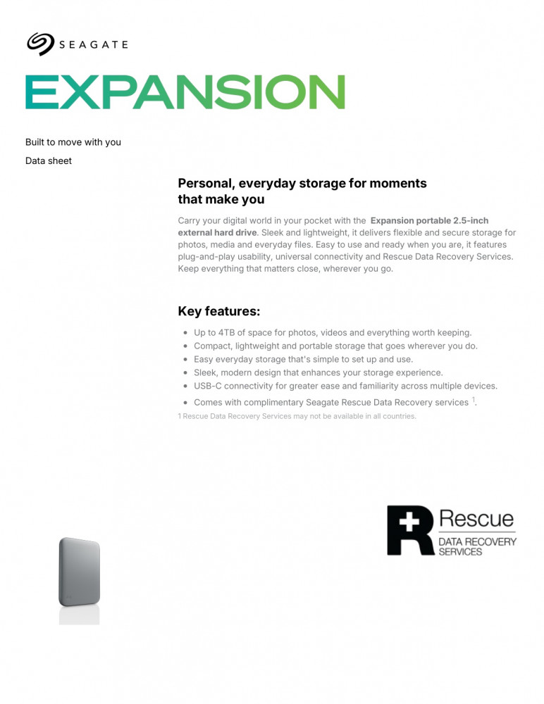 Seagate Expansion portable drive datasheet page 1