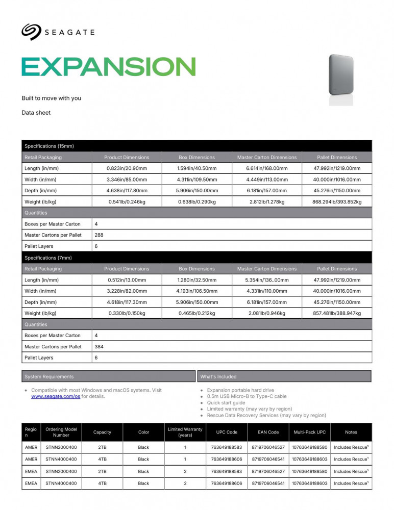 Seagate Expansion portable drive datasheet page 2
