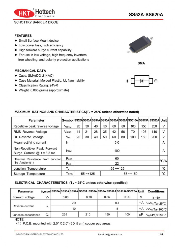 SS56A datasheet page 1