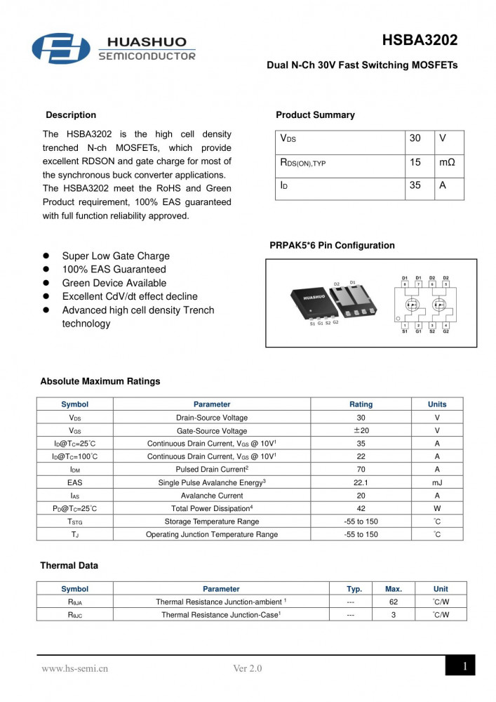 HSBA3202 datasheet page 1