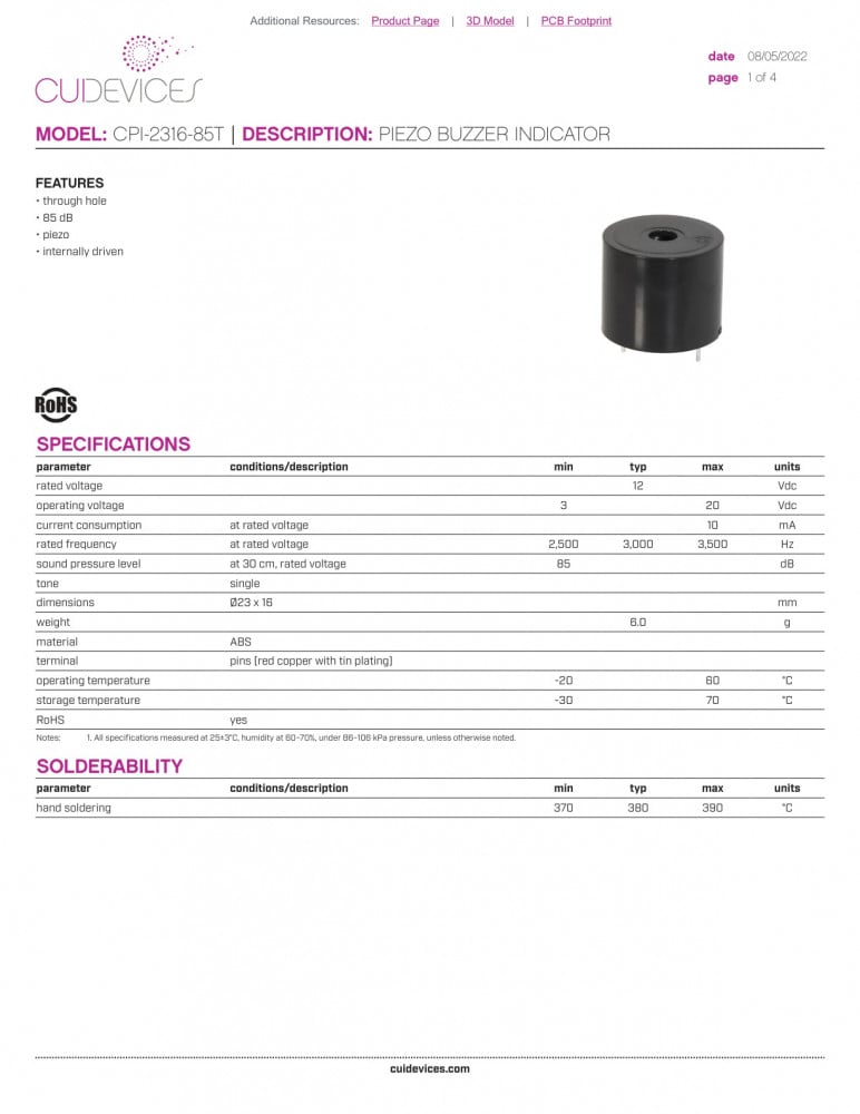 CPI-2316-85T technical document page 1