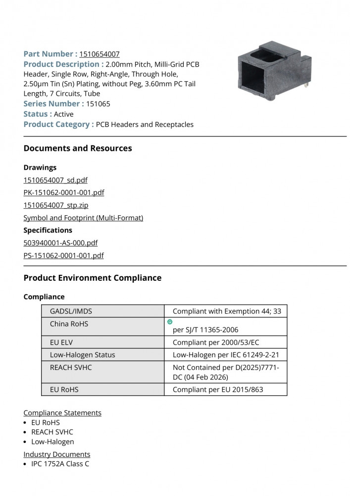 MOLEX product specification page 1