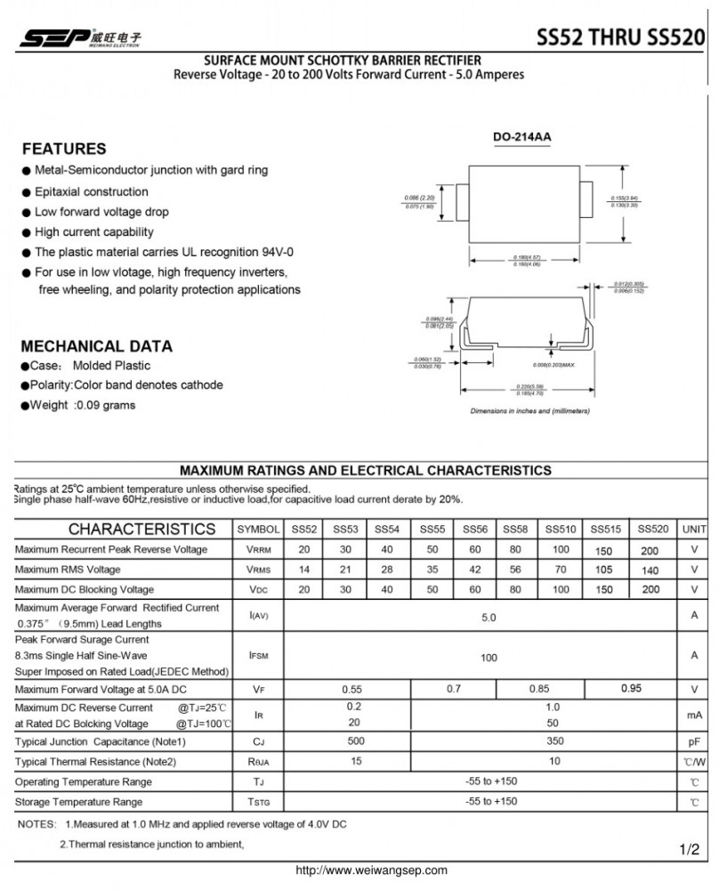 SEP SS54 datasheet page 1