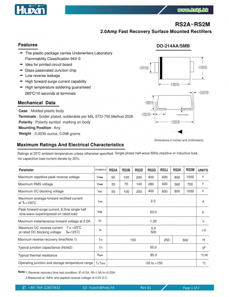 RS2J datasheet page 1