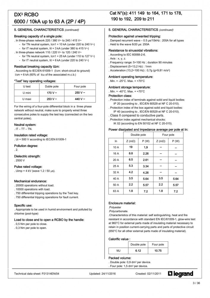 Legrand DX³ RCBO datasheet, page 3