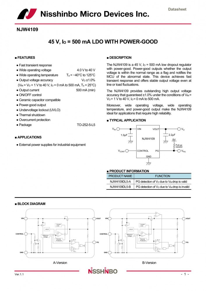 NJW4109 datasheet page 1
