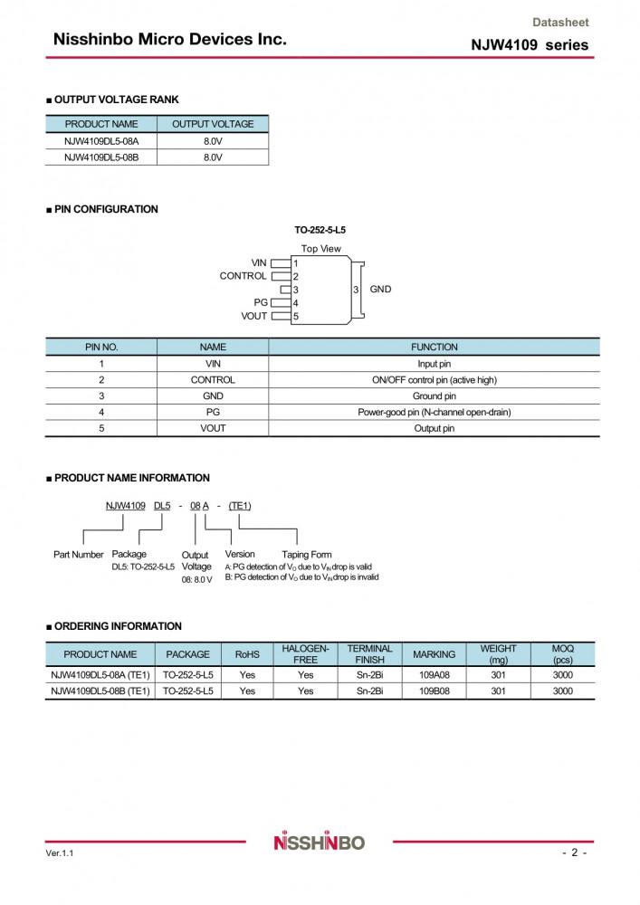 NJW4109 datasheet page 2