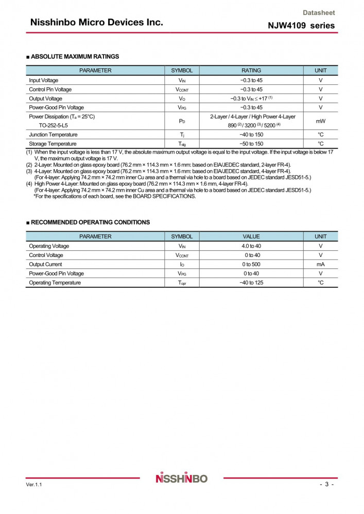 NJW4109 datasheet page 3