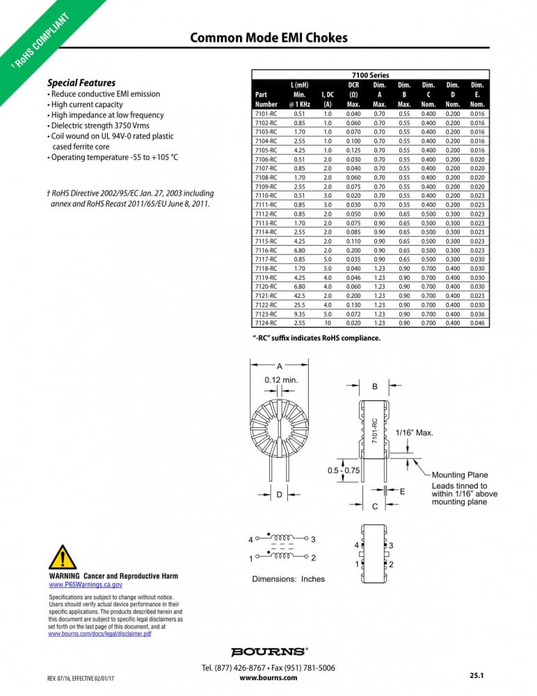 BOURNS 7100 Series datasheet page 1