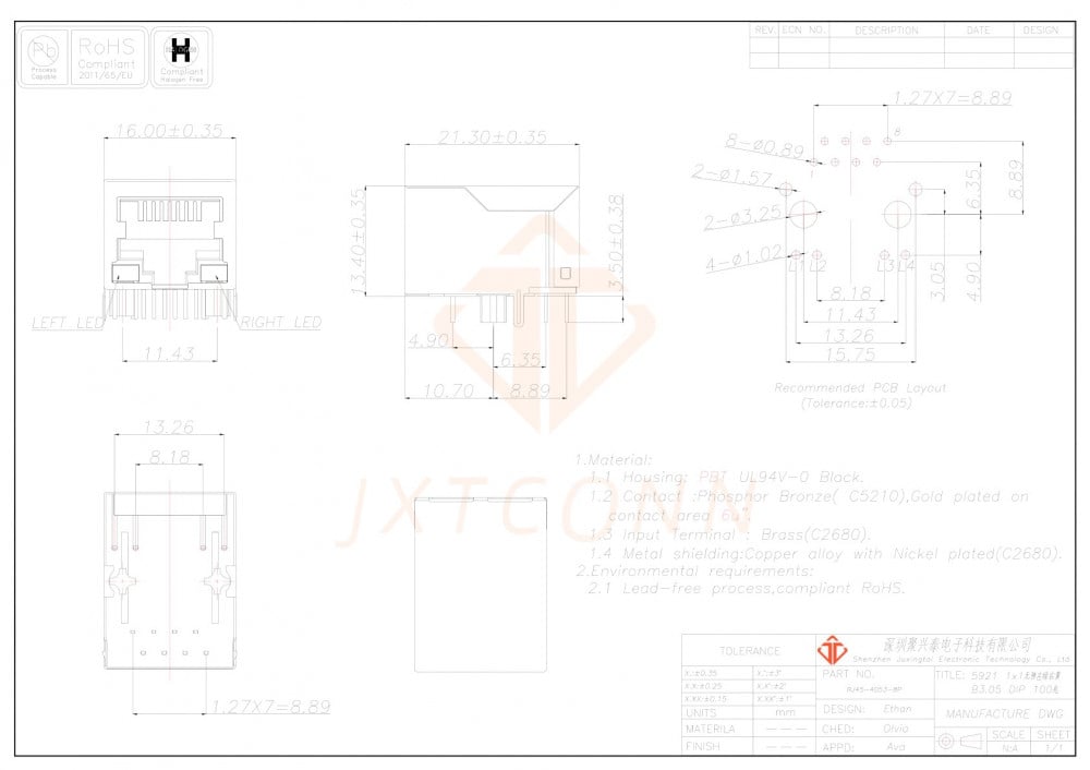 RJ45-4053-8P technical drawing page 1