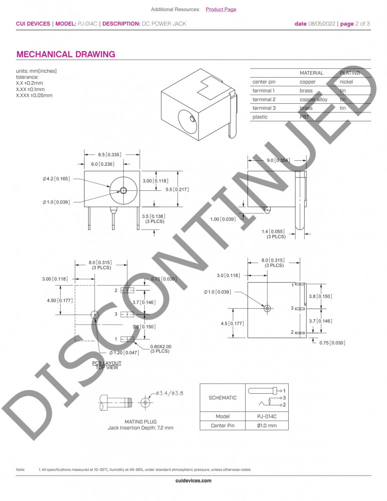 CUI PJ-014C datasheet page 2