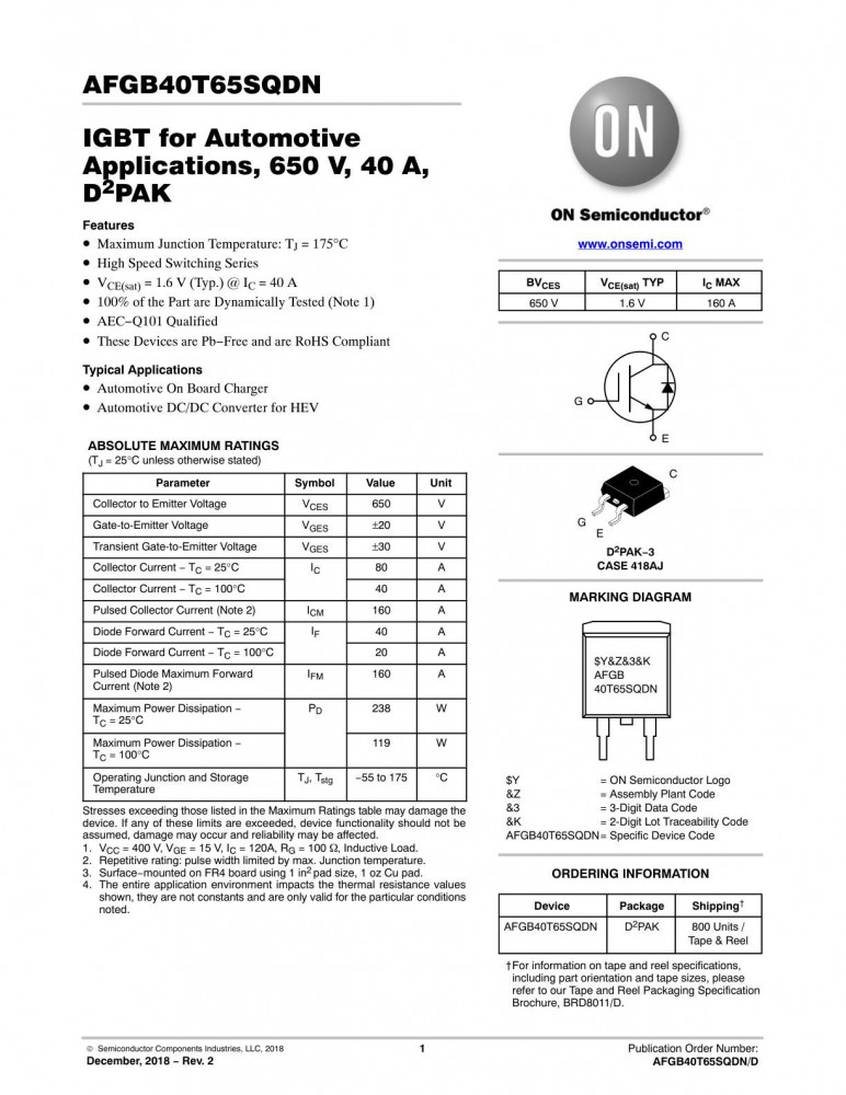 AFGB40T65SQDN datasheet page 1