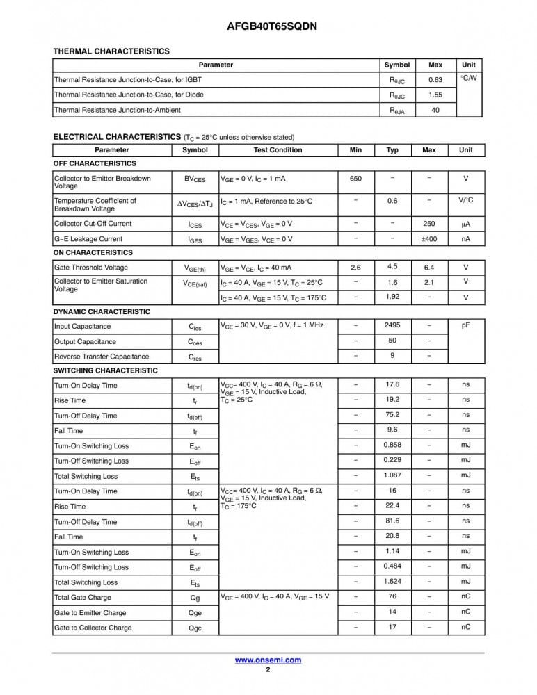 AFGB40T65SQDN datasheet page 2
