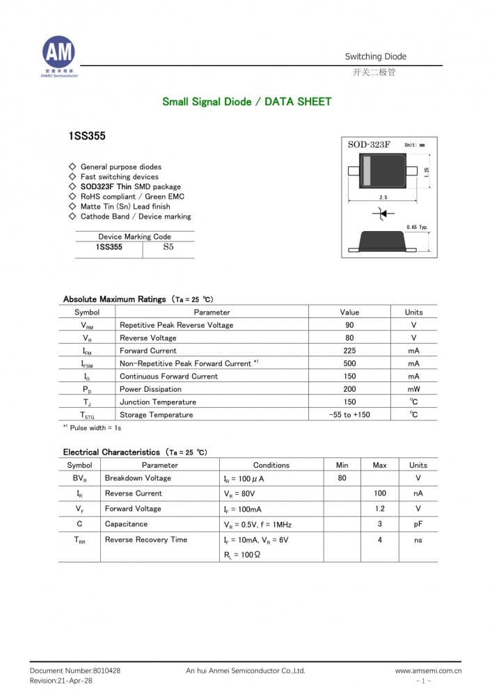 1SS355 datasheet page 1