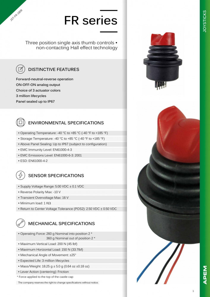APEM FR series product documentation page 1