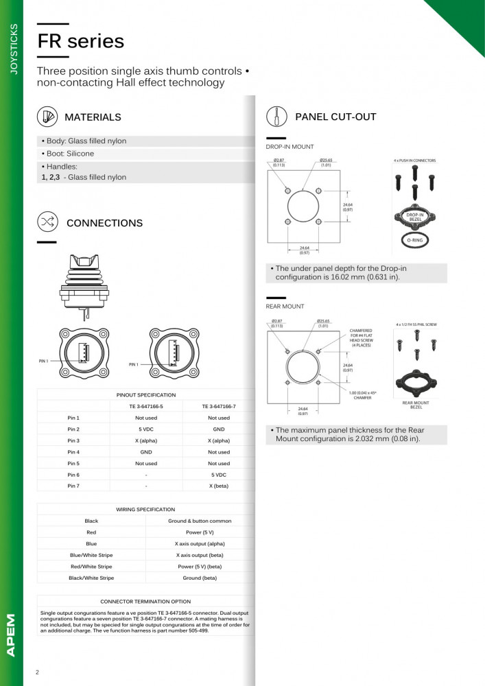 APEM FR series product documentation page 2