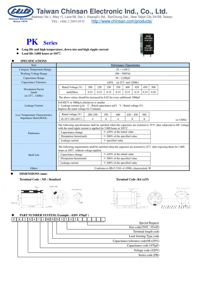 Chinsan PK series datasheet page 1