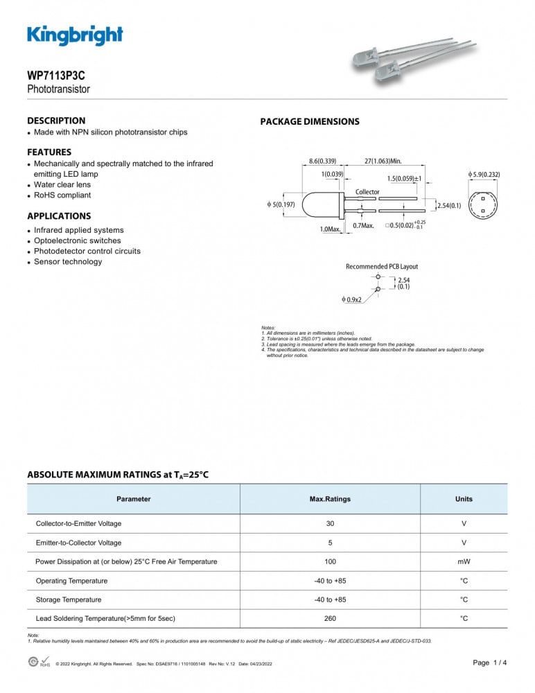 WP7113P3C datasheet page 1