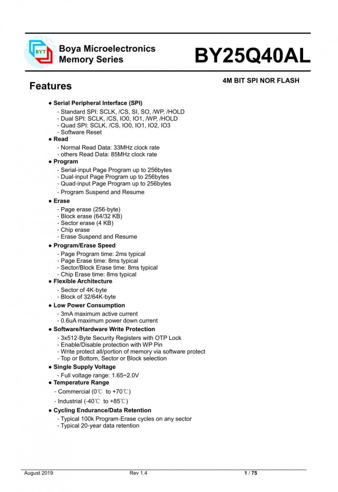 BY25Q40ALUIG(R) datasheet page 1