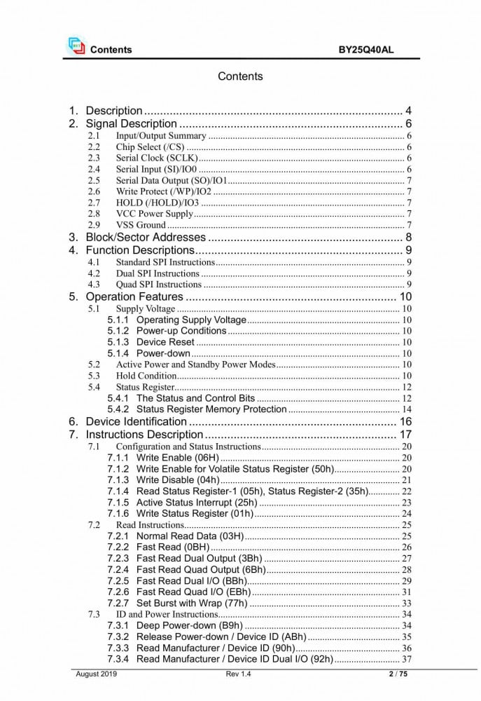 BY25Q40ALUIG(R) datasheet page 2