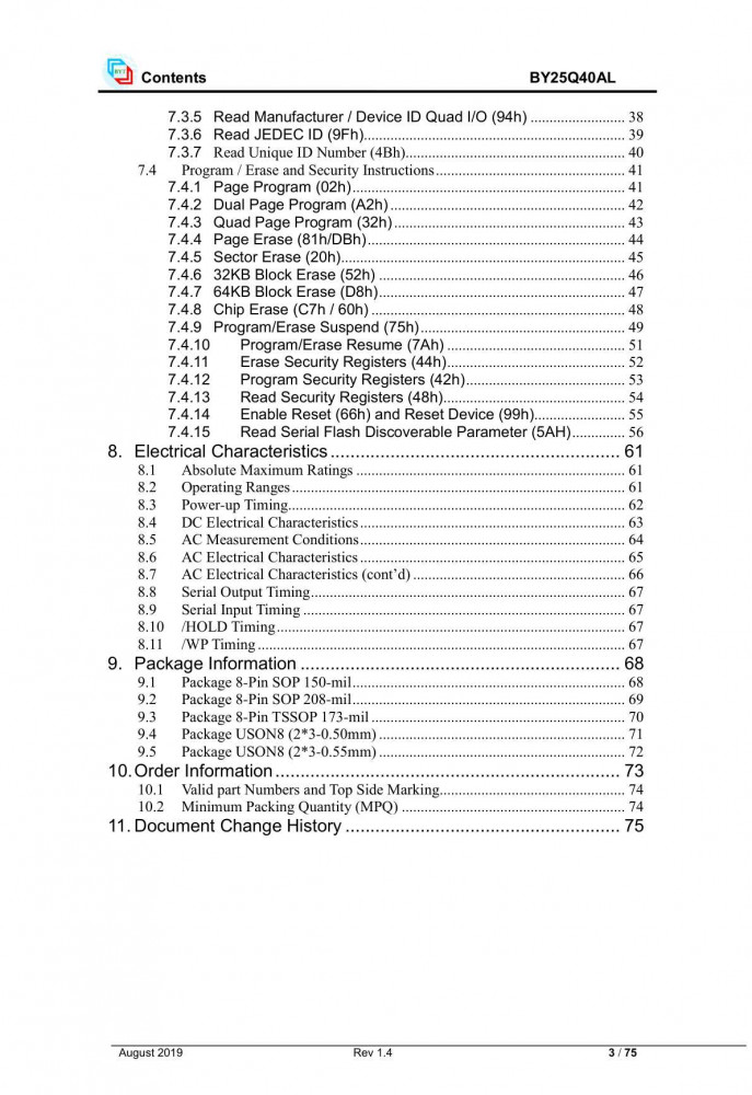 BY25Q40ALUIG(R) datasheet page 3