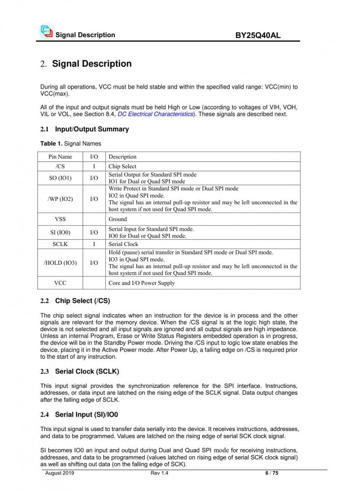 BY25Q40ALUIG(R) datasheet page 6