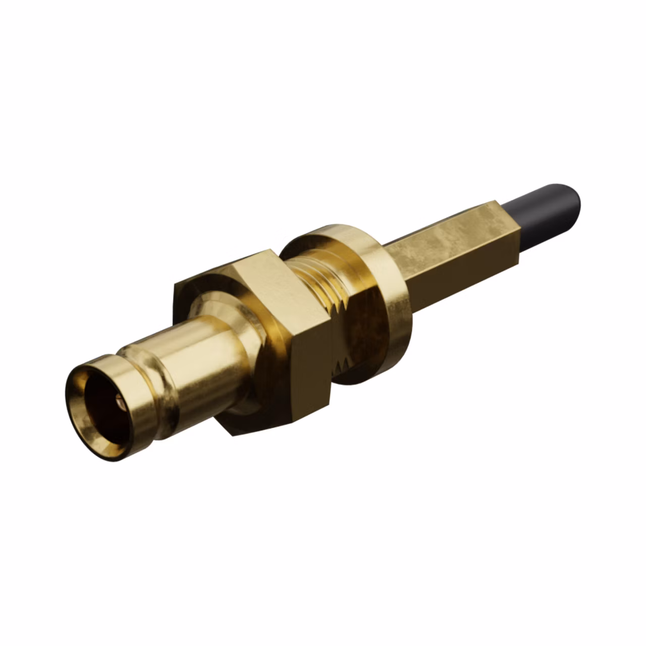 DIN 1.0/2.3 Jack, Straight, Bulkhead, Crimp, RG-316/RG-174/RG-188 Cable, Brass Body, Gold (Au) Plated, 50 Ohms for sale