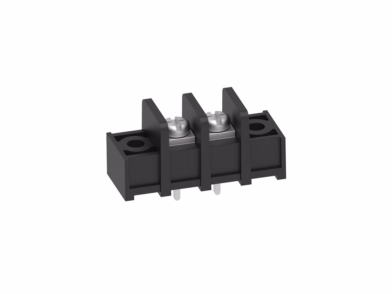 8.26mm Pitch, Single Row, Dual-Barrier Terminal Strip, with Mounting Ends, Black, Steel Screws, 2 Circuits for sale