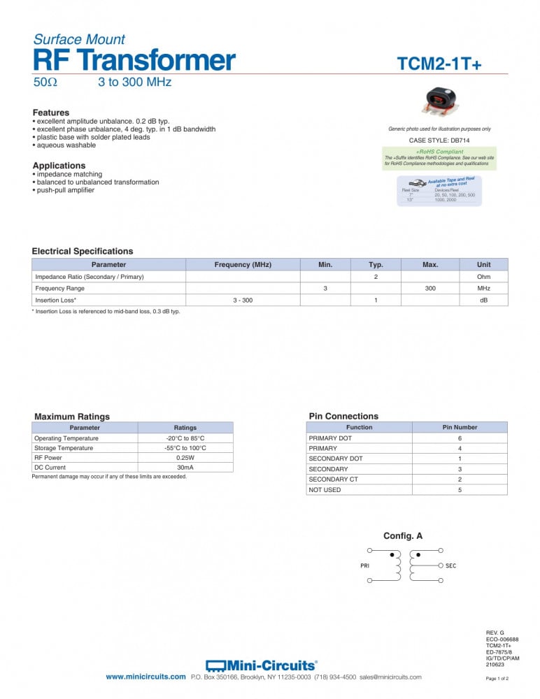 TCM2-1T+ technical document page 1