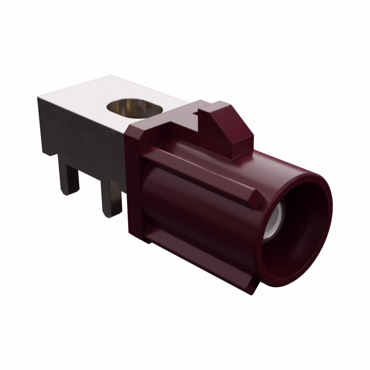 FAKRA Jack, Right-Angle, PCB Receptacle, Through Hole, Die Cast Body, Tin (Sn) Plated, Pin in Paste, Keying Code D, Bordeaux Violet, Tray, 50 Ohms for sale